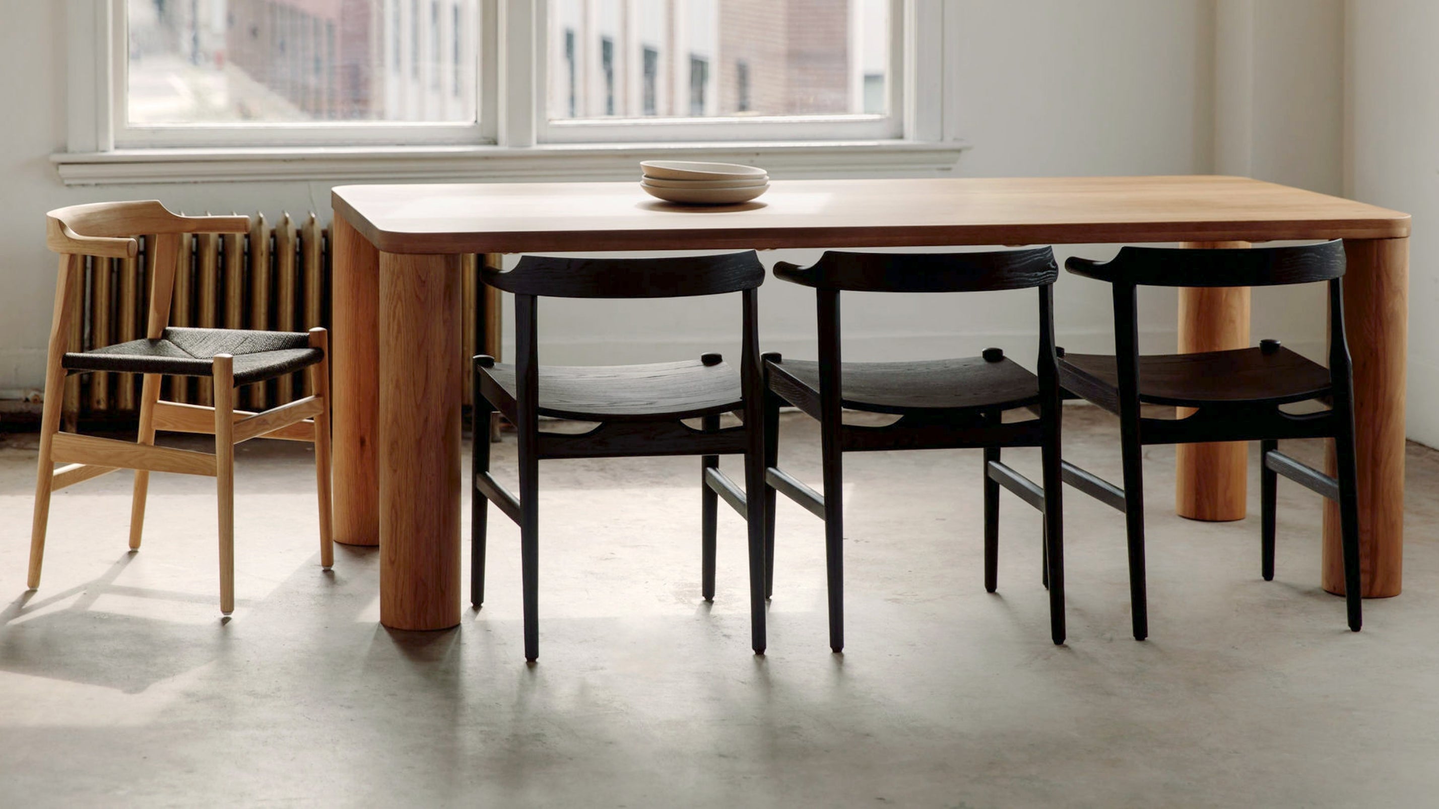 Tuck In Dining Chair, Wood Seat, Black Ash - Sundays Company Canada