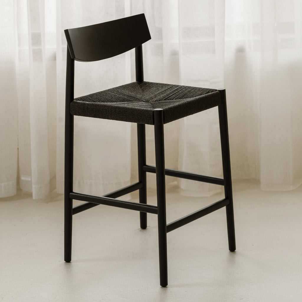 Dinner Guest Counter Stool, Black Oak/ Black Papercord Seat - Sundays ...